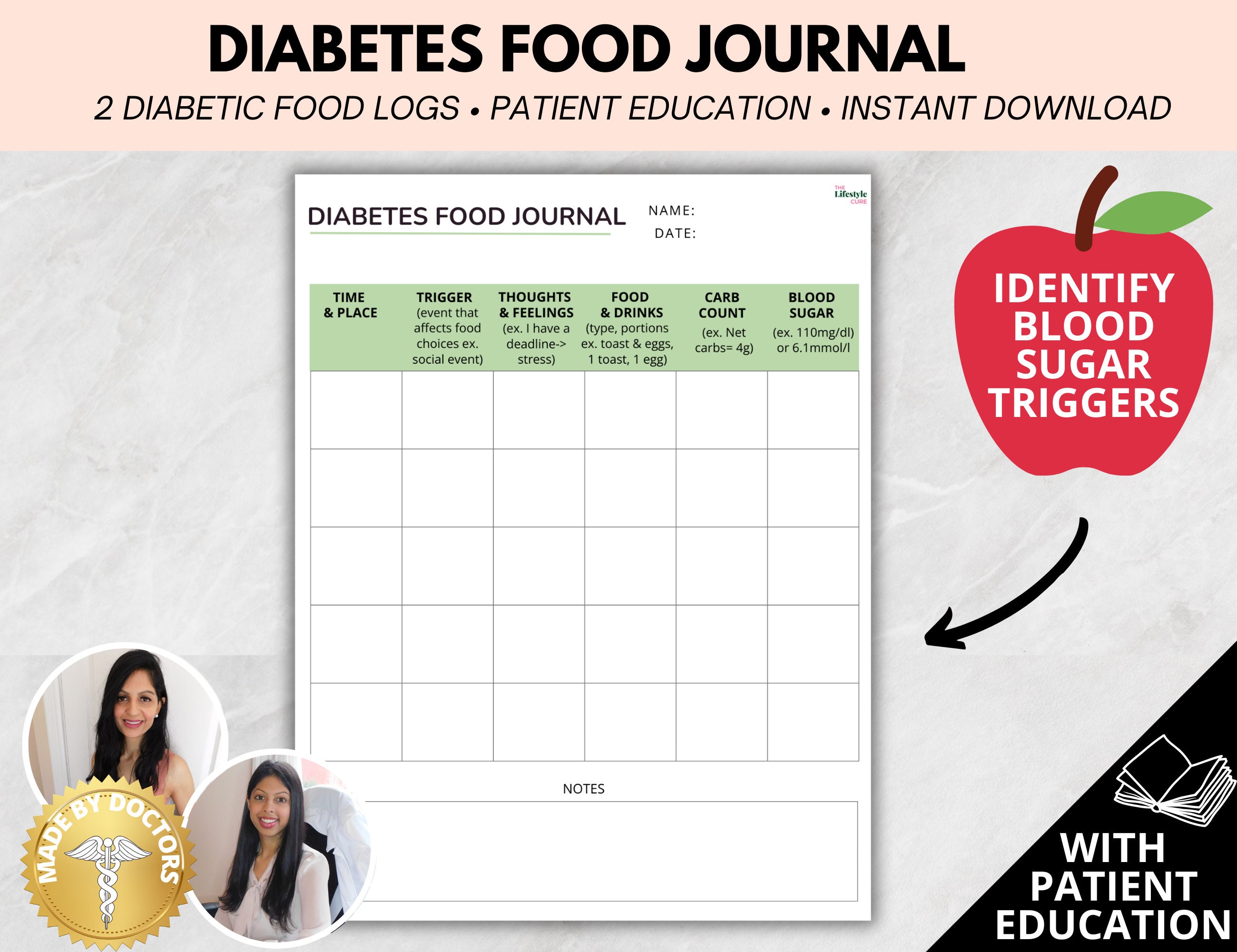 Doctor Made- Diabetes Food Journal, Printable Diabetic Log Book ...