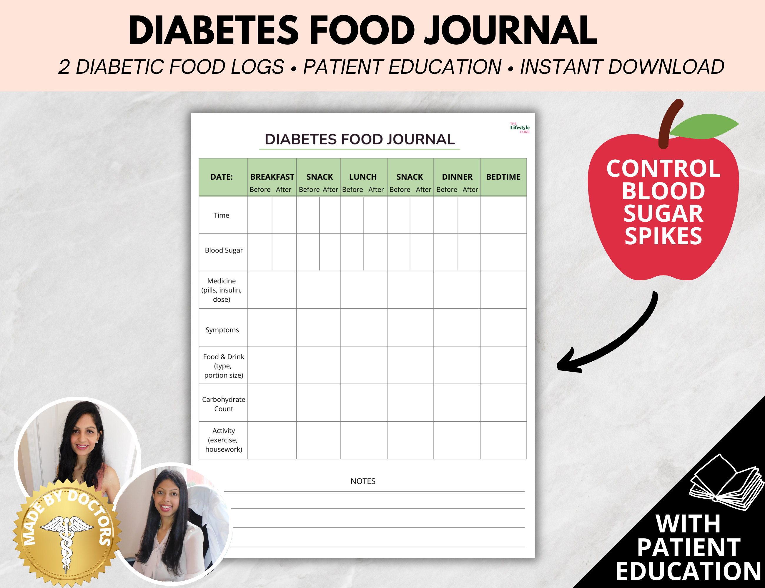 Diabetes Food Journal – Printable Food Log, Blood Sugar Tracker ...