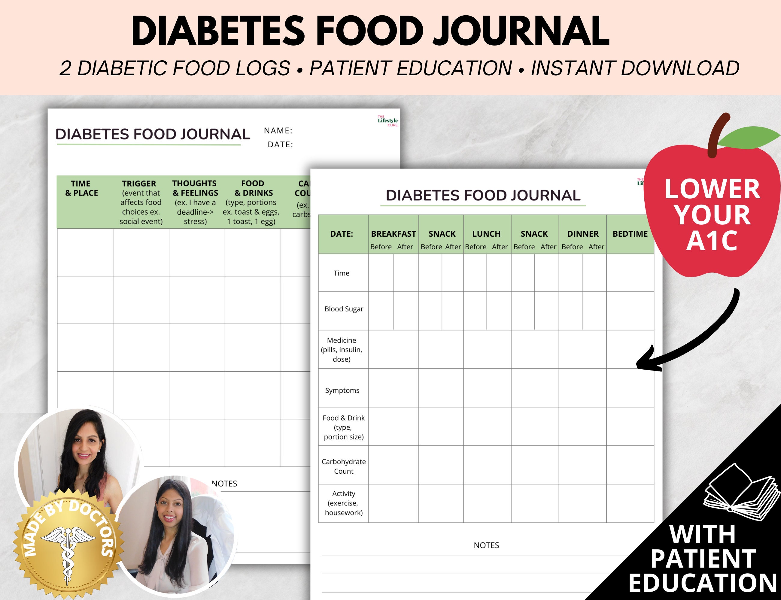 Doctor Made- Diabetes Food Journal, Printable Diabetic Log Book ...