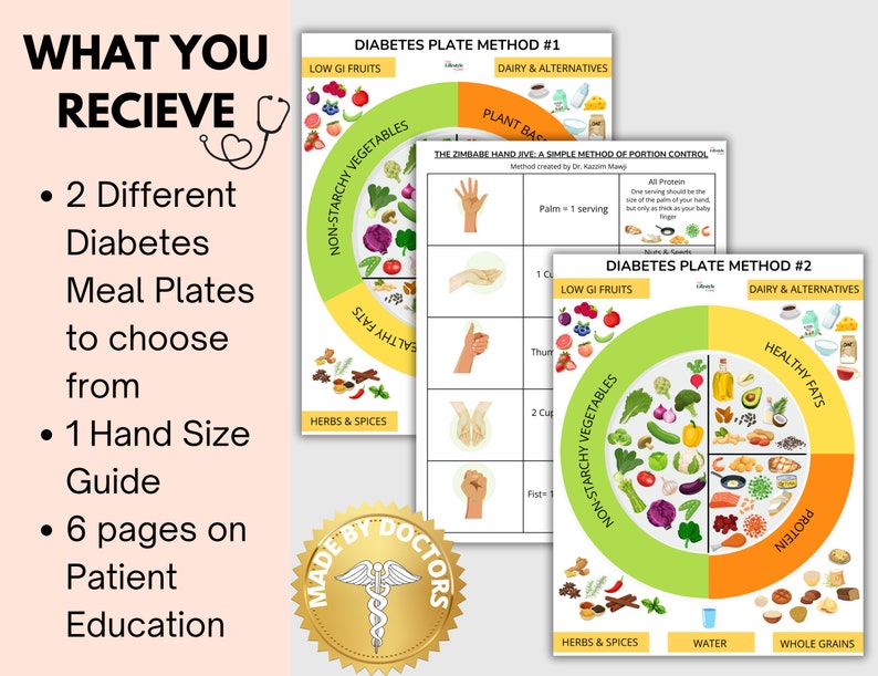 Doctor Made- Portion Plate, Hand Portion Size Guide, Diabetic Meal Plan ...