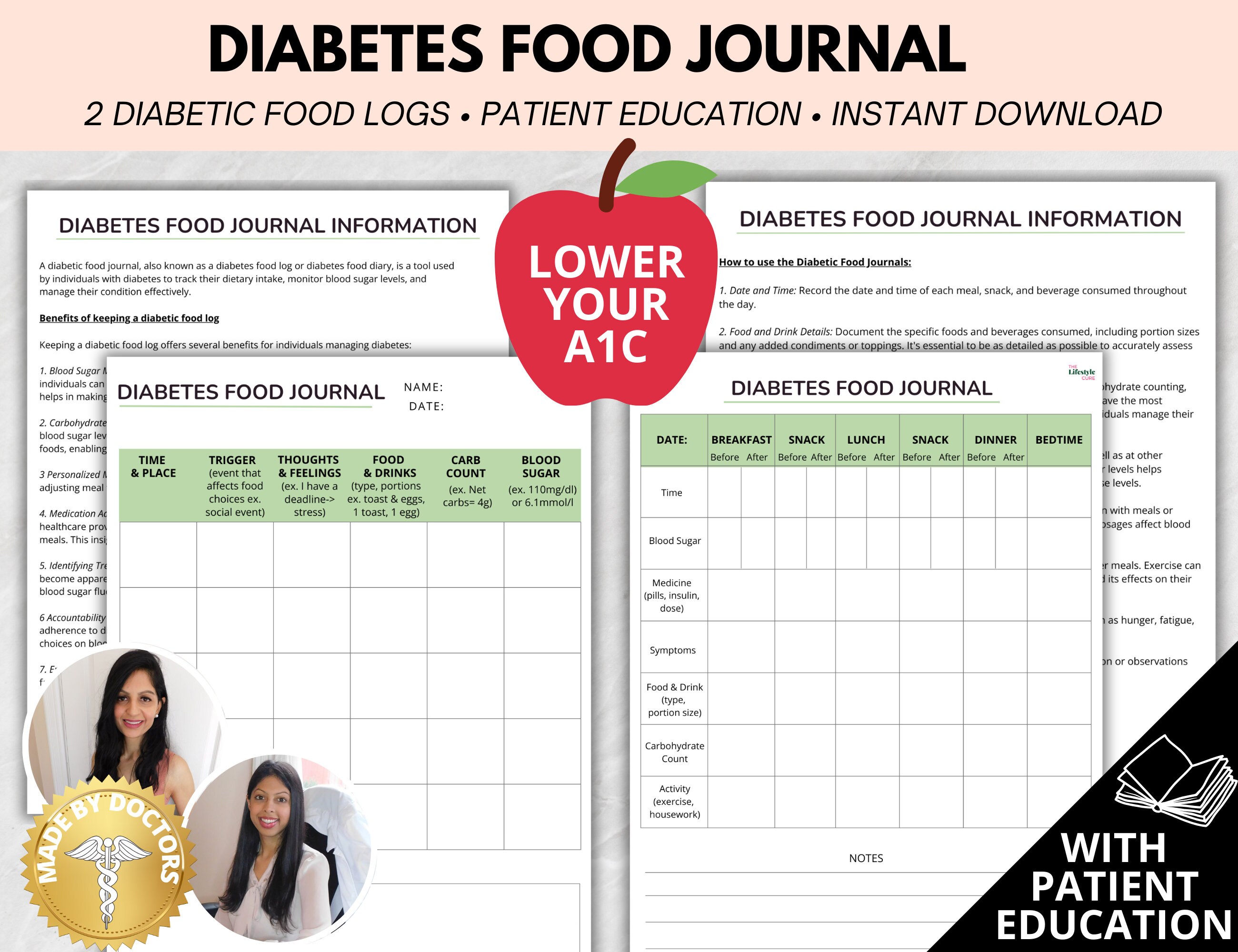 Doctor Made- Diabetes Food Journal, Printable Diabetic Log Book ...