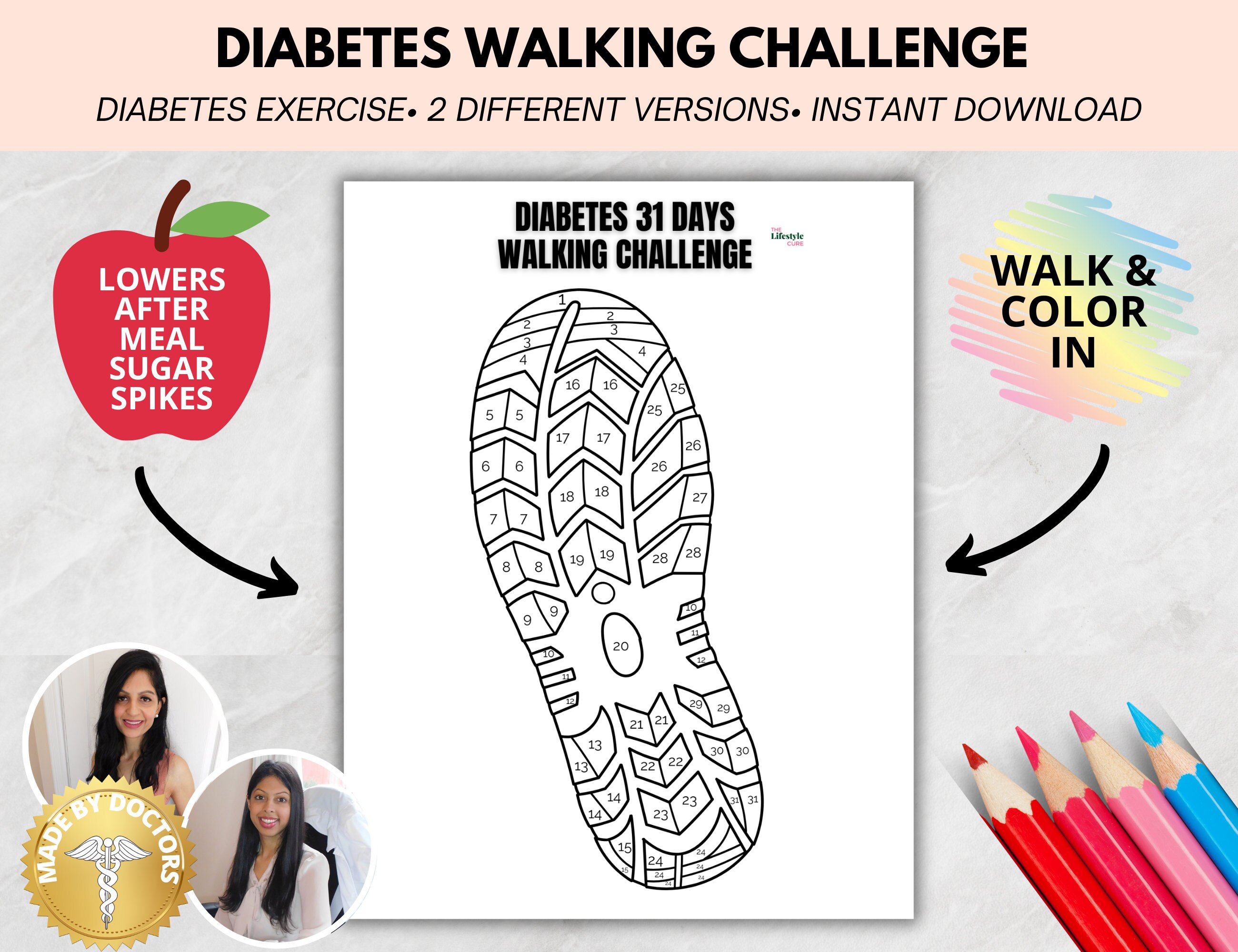 Doctor Made- Diabetes Walking Challenge, 30 Day Challenge, Running Log ...