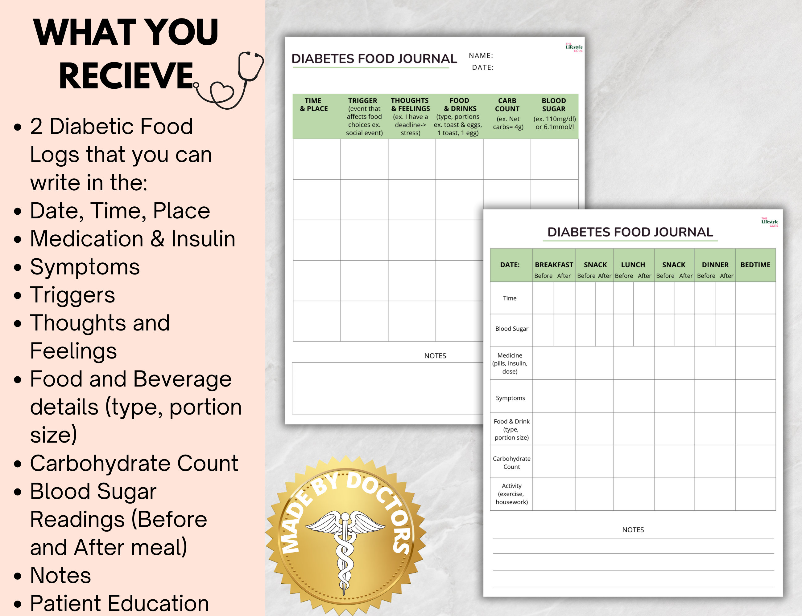 Doctor Made- Diabetes Food Journal, Printable Diabetic Log Book ...