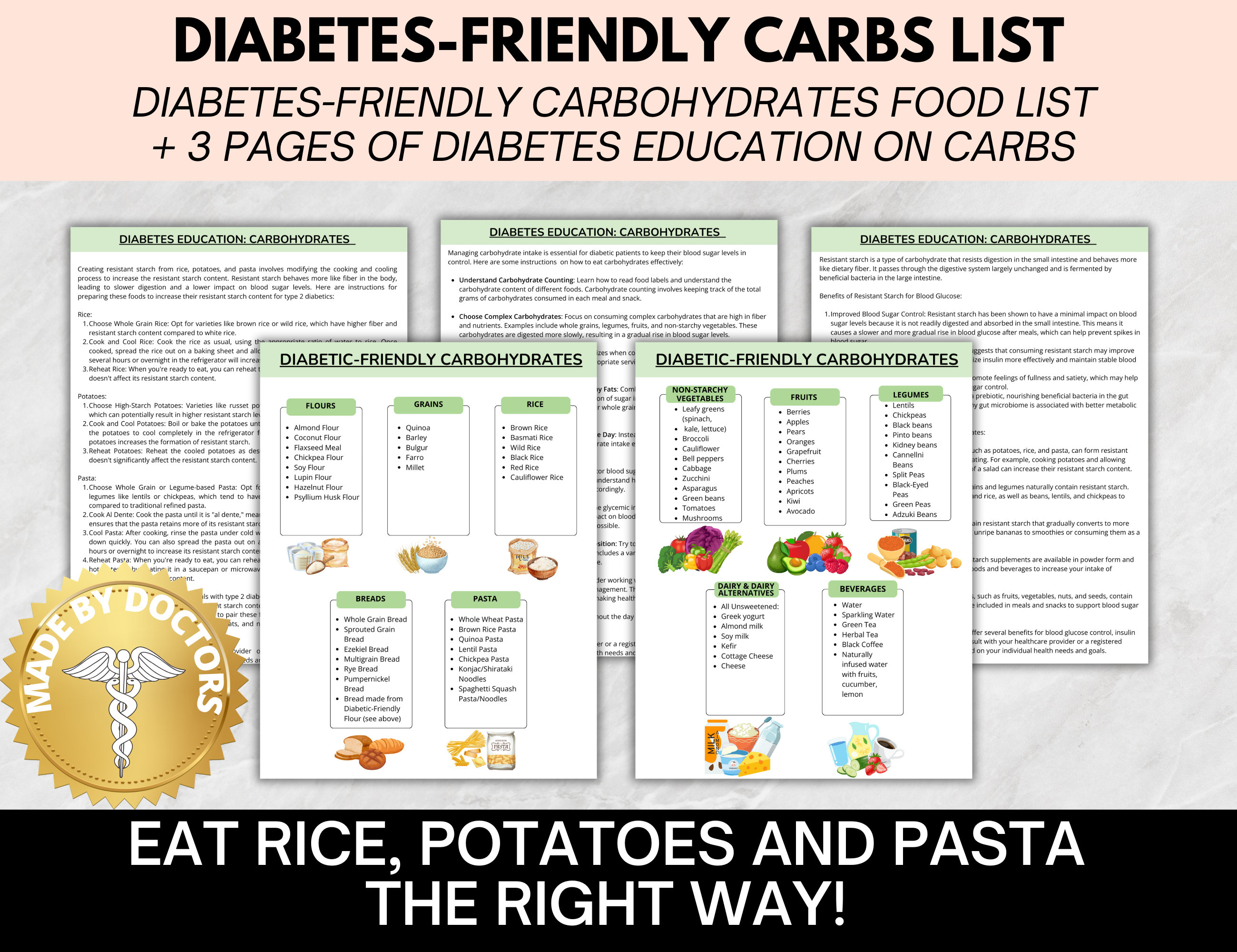 Diabetes-friendly Carbs Food List: Patient Education (digital Download ...