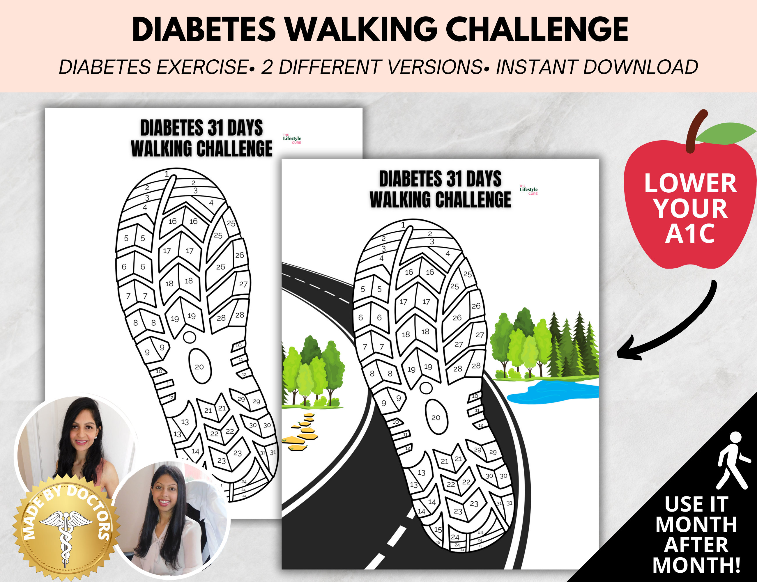 Doctor Made Diabetes Walking Challenge, 30 Day Challenge, Running Log ...