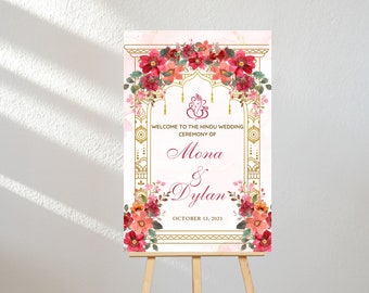 Indian Wedding Welcome Sign With Couple Illustration Hindu Wedding ...