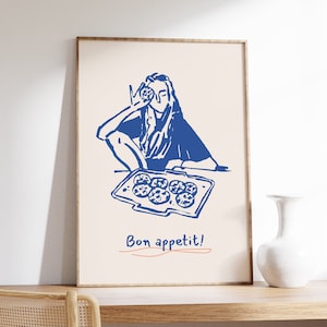 Bon Appetit Print, Retro Kitchen Wall Art, Cute Cooking Art, Girl ...