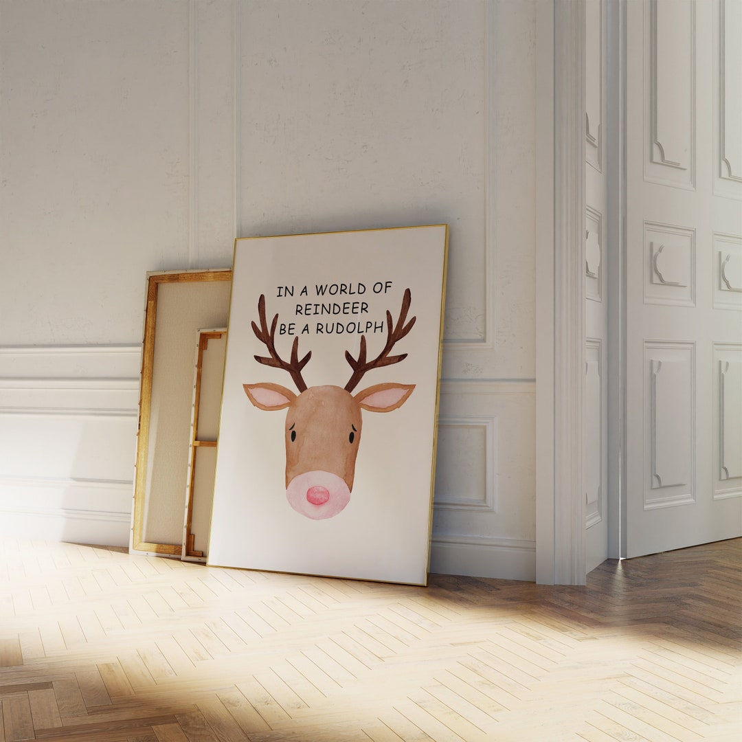 Rudolph Reindeer Christmas Print, Funny Holiday Wall Art (digital ...