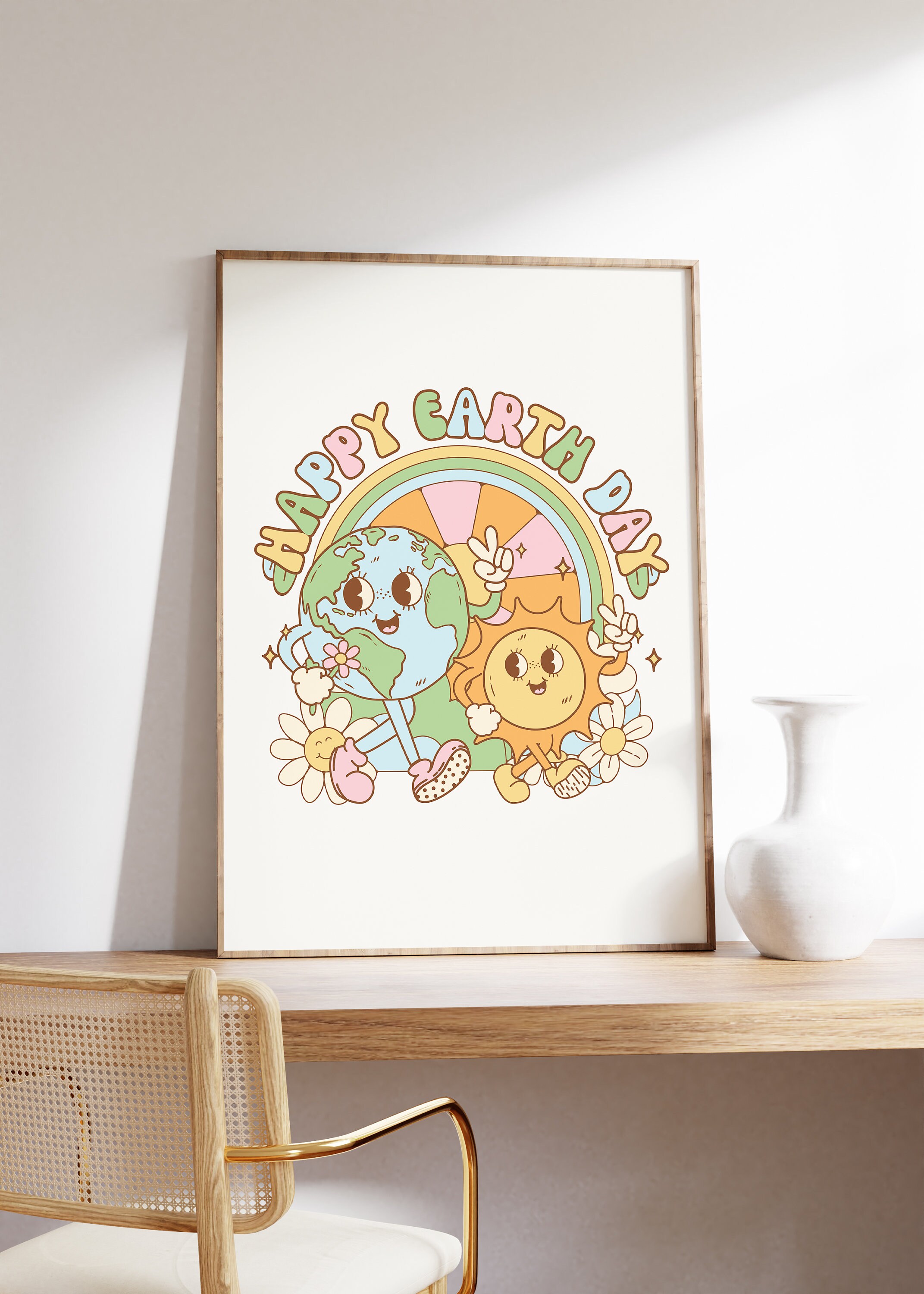 Retro Happy Earth Day Print, Groovy Earth Day PRINTABLE Art, Planet ...