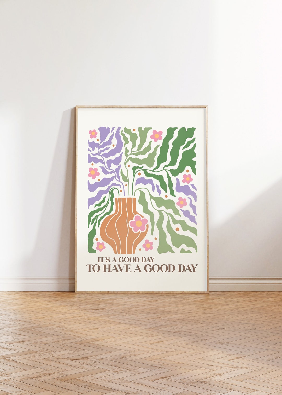 Boho Floral Art Print, Positive Quote, Retro Home Decor (digital ...