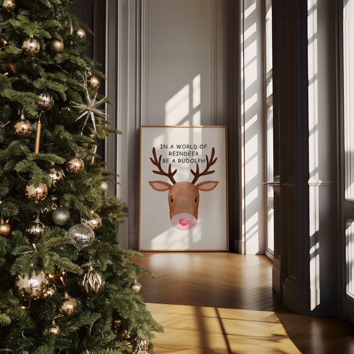 Rudolph Reindeer Christmas Print, Funny Holiday Wall Art (digital ...