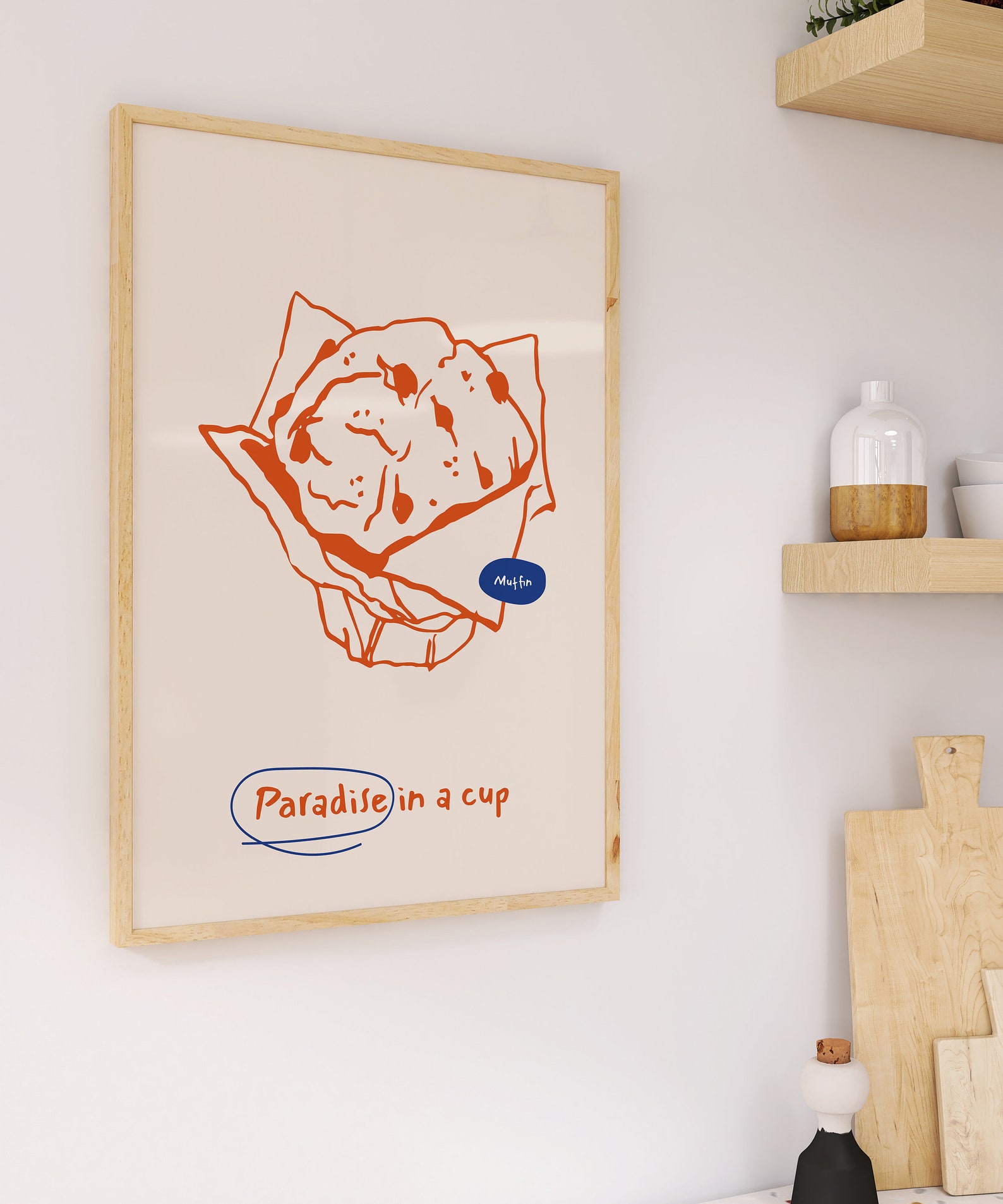 Blueberry Muffin Print, Retro Kitchen Wall Art, Cute Cooking Art, Funky ...