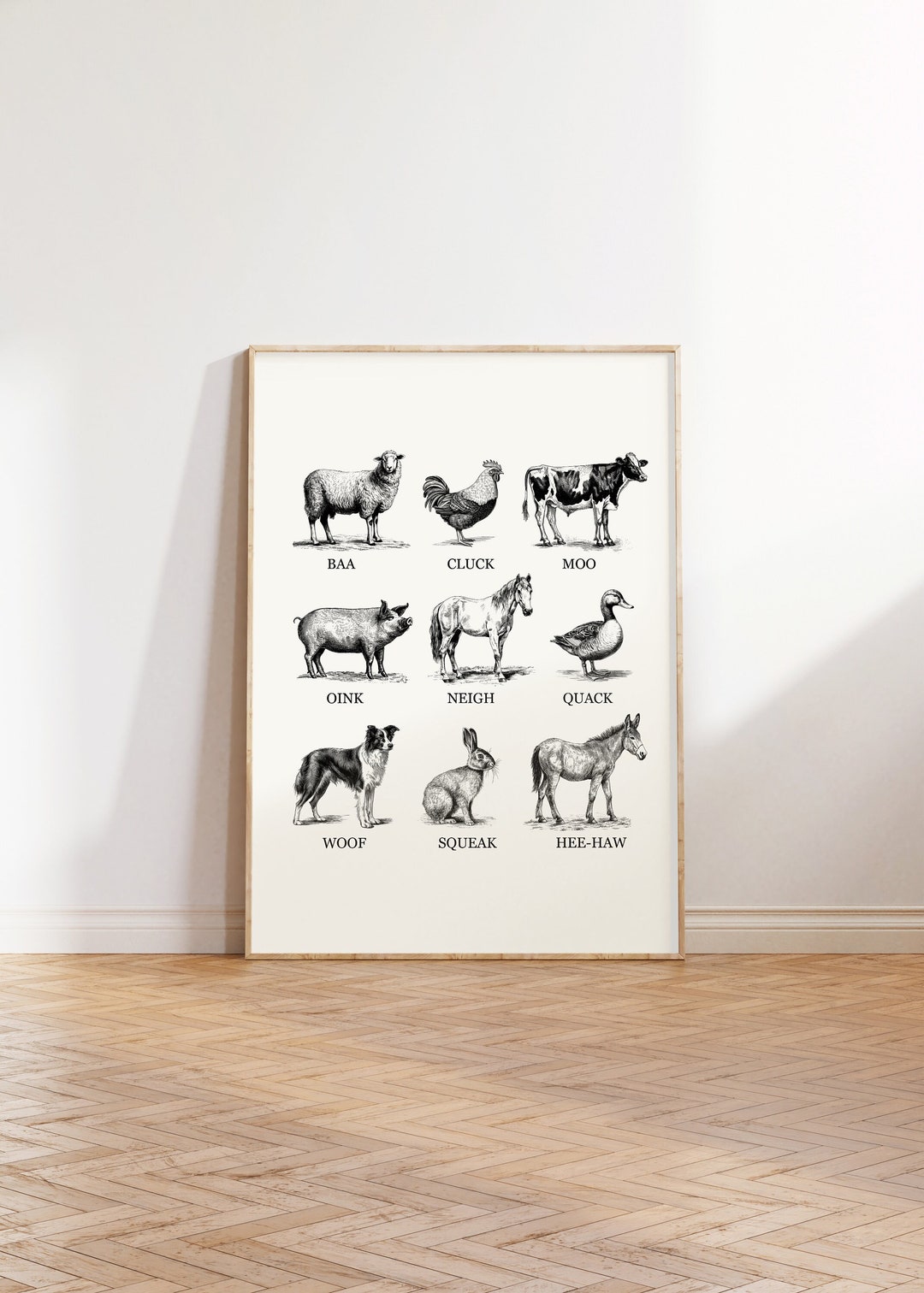 Farm Animals Print, Domestic Animals Poster, Modern Farmhouse Wall Art ...