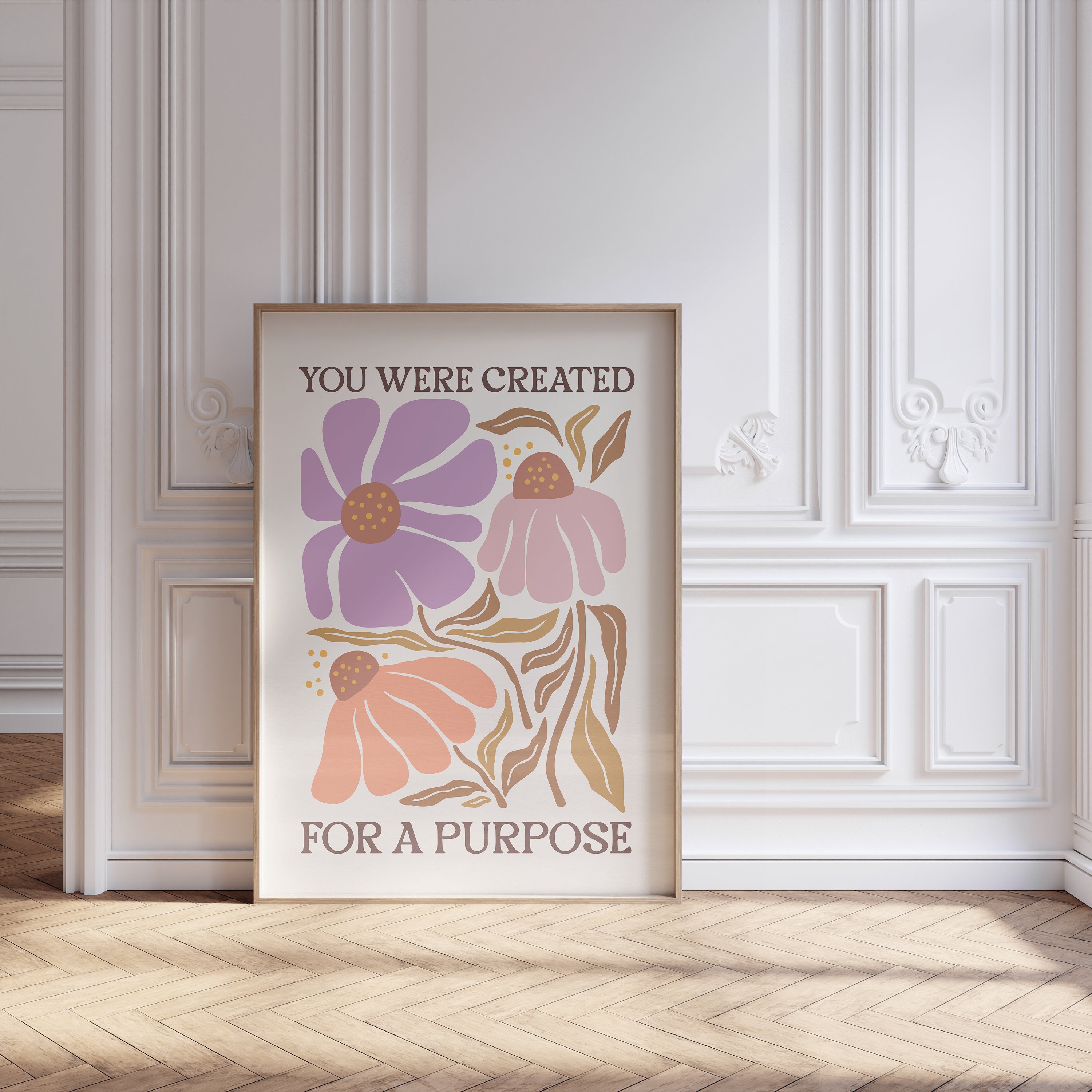 Retro Floral Christian Print, Psalms Bible Verse, Boho Decor (digital ...