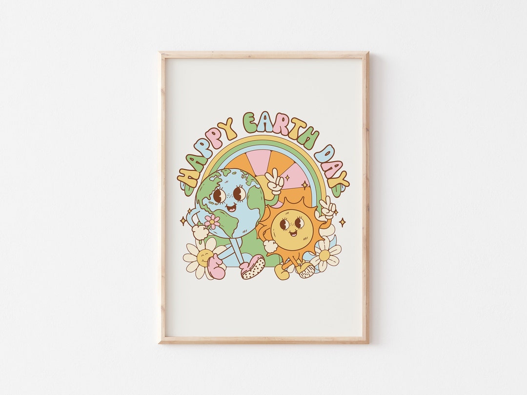 Retro Happy Earth Day Print, Groovy Earth Day PRINTABLE Art, Planet ...