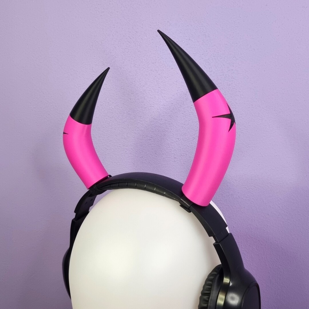 Cosplay Horns for Headset or Headphones Attachment, Pink With Black ...