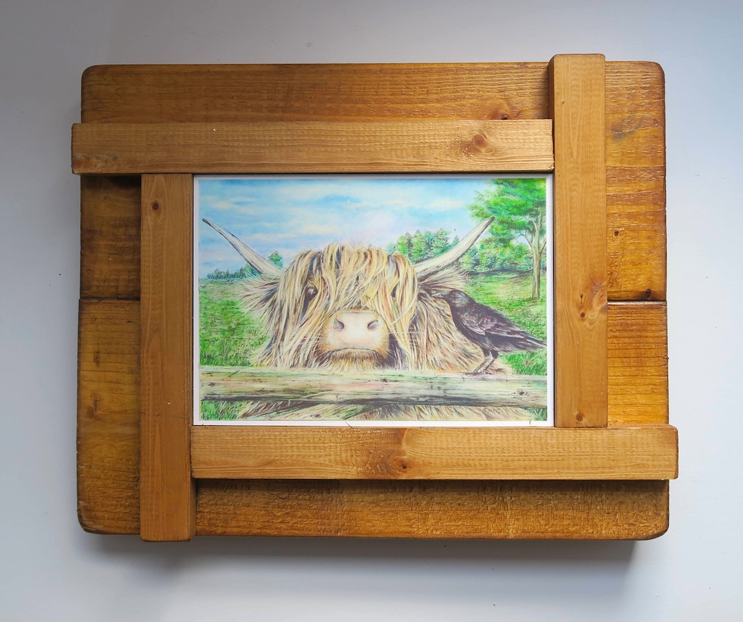 Highland Cow Print: Rustic Oak Frame, Farmhouse Wall Art - Etsy