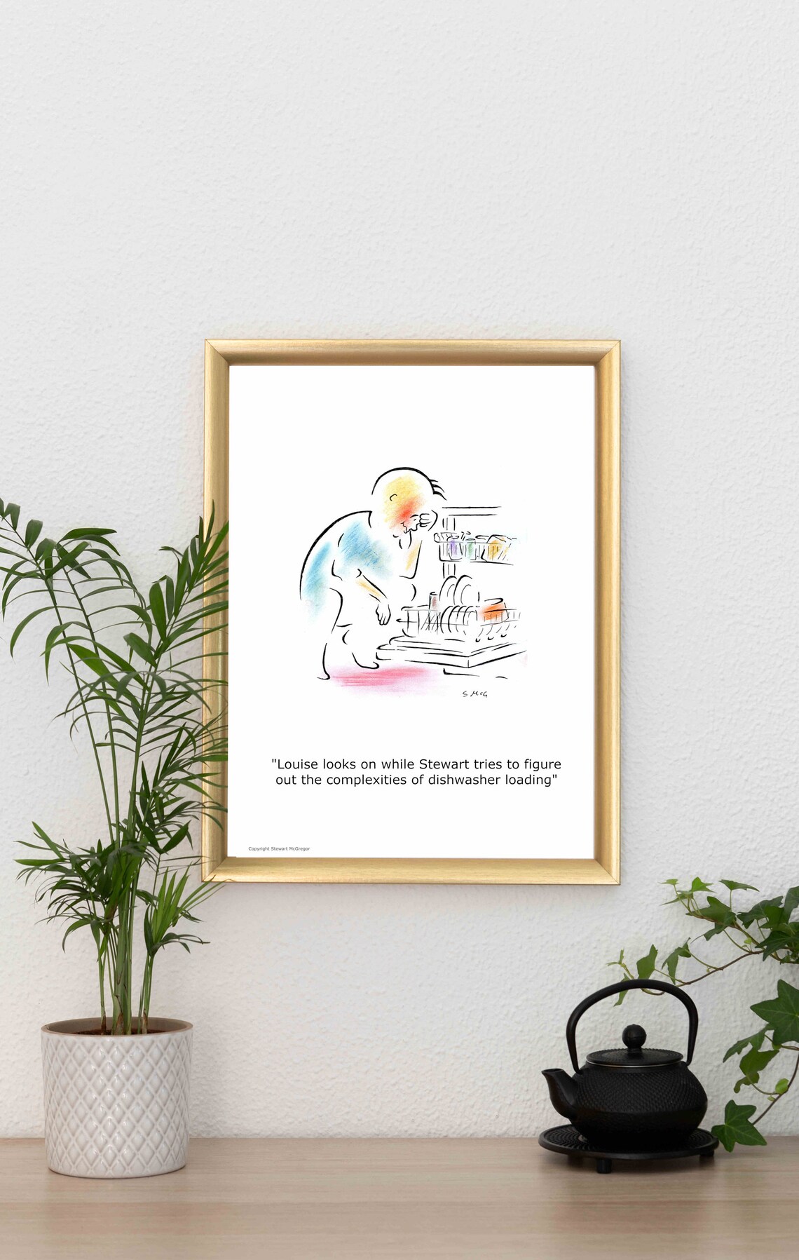 Personalized Dishwasher Loading Cartoon Print: Funny Kitchen Art Gift ...