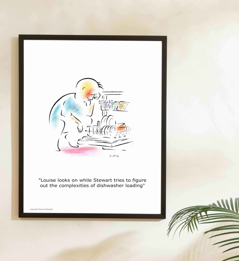 Personalized Dishwasher Loading Cartoon Print: Funny Kitchen Art Gift ...
