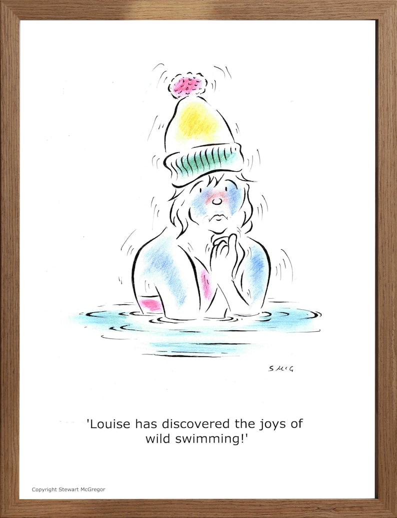 Custom Wild Swimming Art: Personalized Humorous Cartoon Gift - Etsy