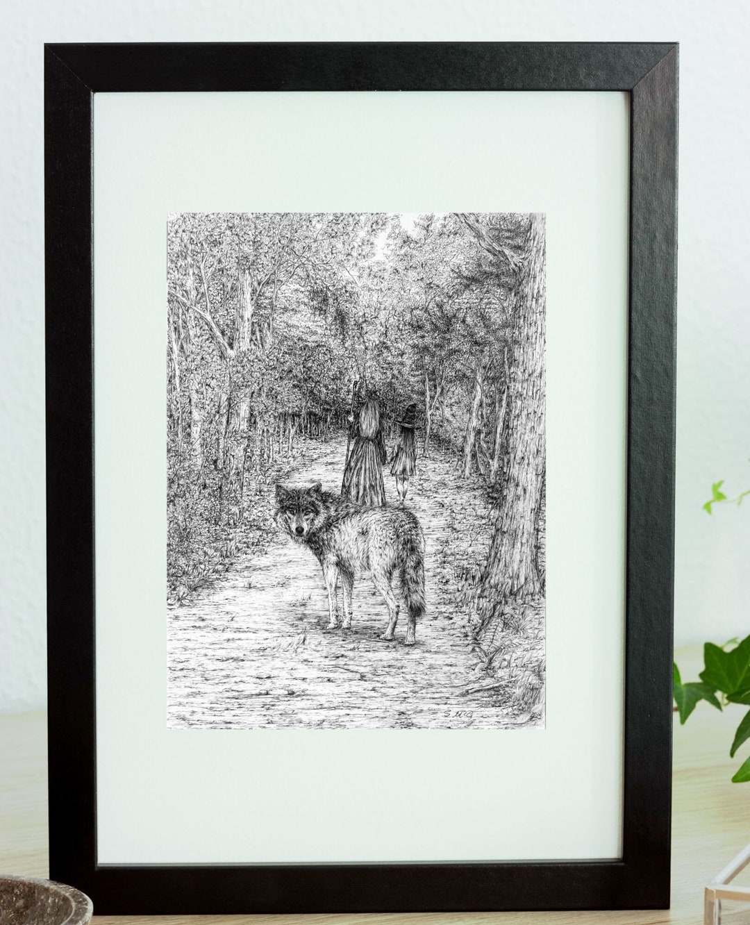 Witch and Wolf Art Print: Pagan Pen & Ink Illustration - Etsy