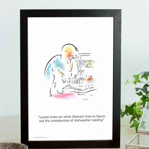 Personalized Dishwasher Loading Cartoon Print: Funny Kitchen Art Gift ...