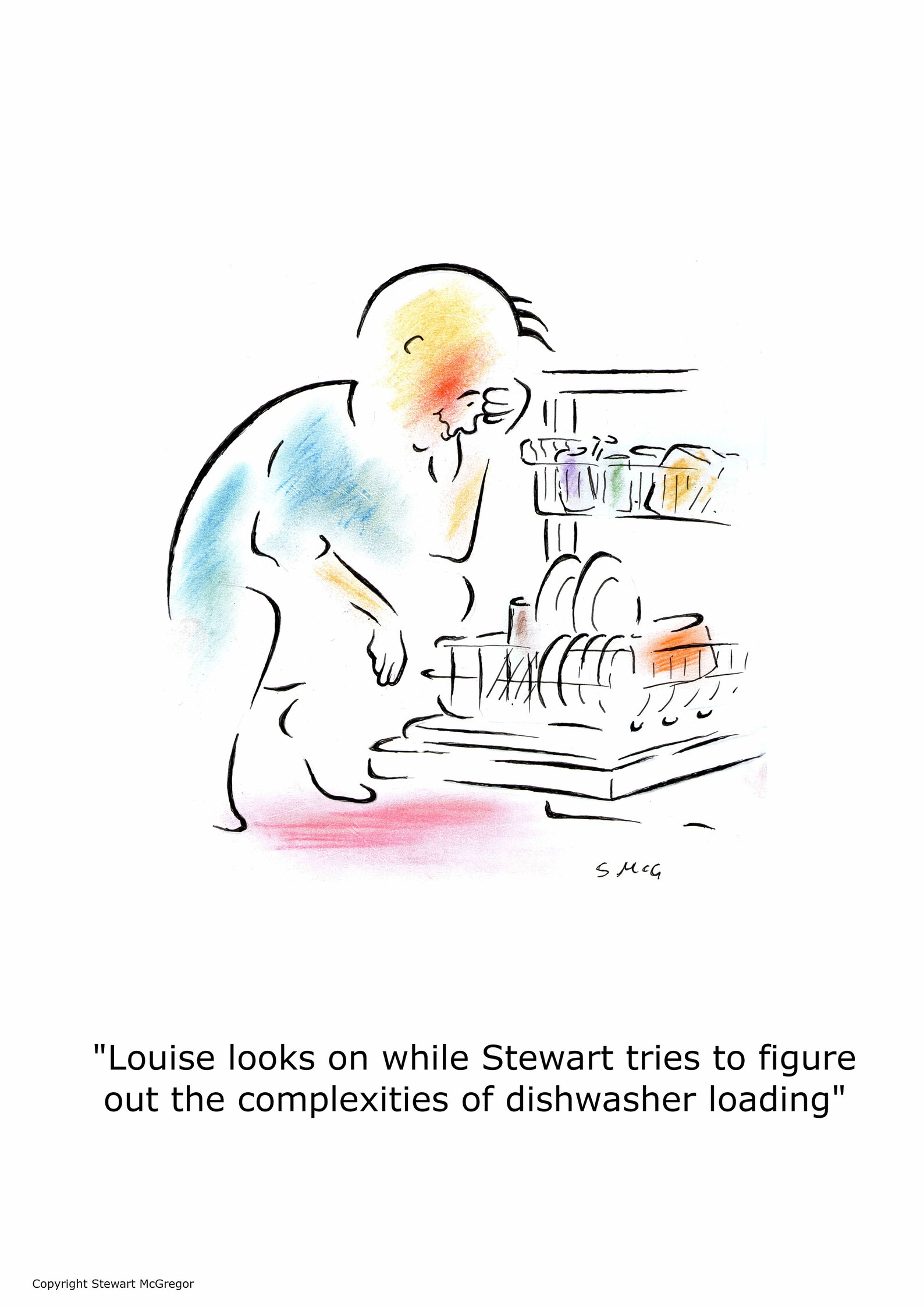 Personalized Dishwasher Loading Cartoon Print: Funny Kitchen Art Gift ...