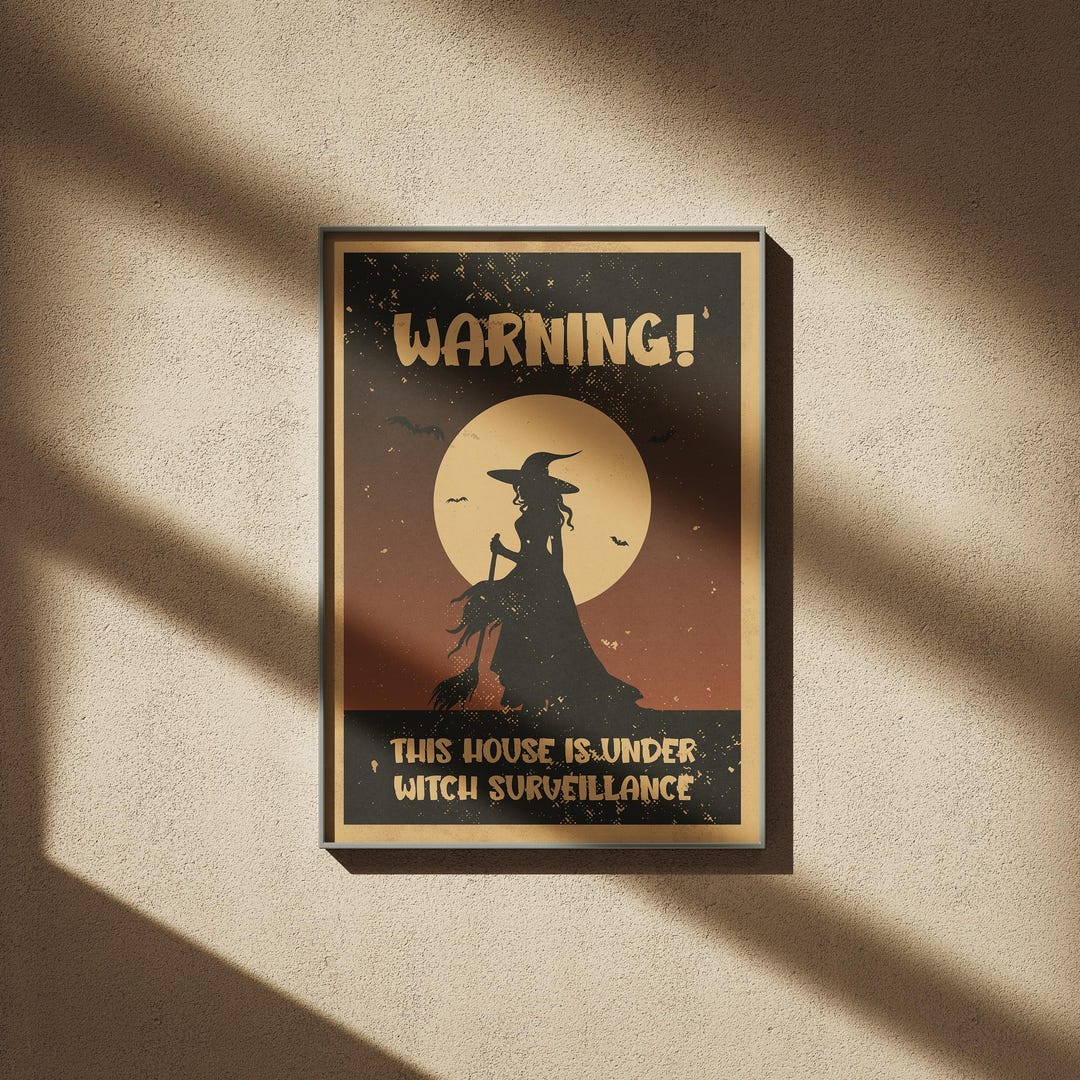 Vintage Halloween Printable Sign Wall Decor Silhouette Witch Warning ...