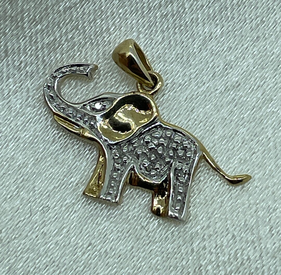 9ct White & Yellow Gold Diamond Elephant Charm Pendant - Pre-owned Gold ...