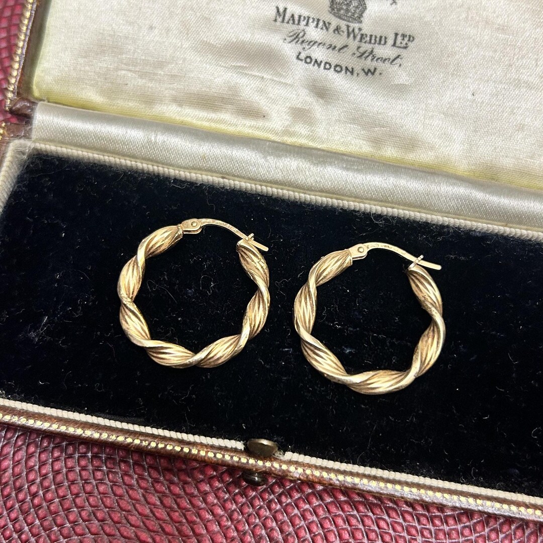 9ct Gold Round Twist Hoops | Vintage 9k Yellow Gold Hoops | Twisted ...