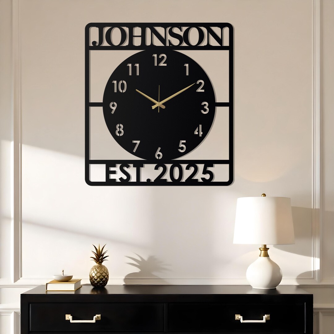 Custom Name and Est Large Metal Wall Clock | Silent Wall Clock ...