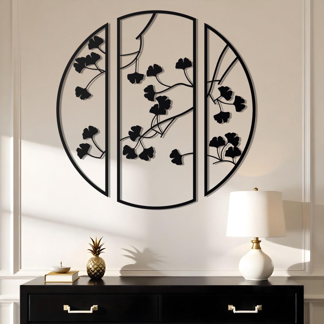 3 Piece Gingko Leaves Metal Wall Decor Set | Minimalist Branch ...