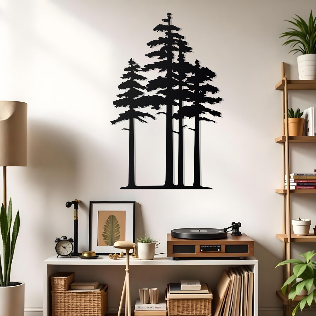 Wispy Pine Tree Metal Wall Art | Four Trees Home Decor | Steel Metal ...