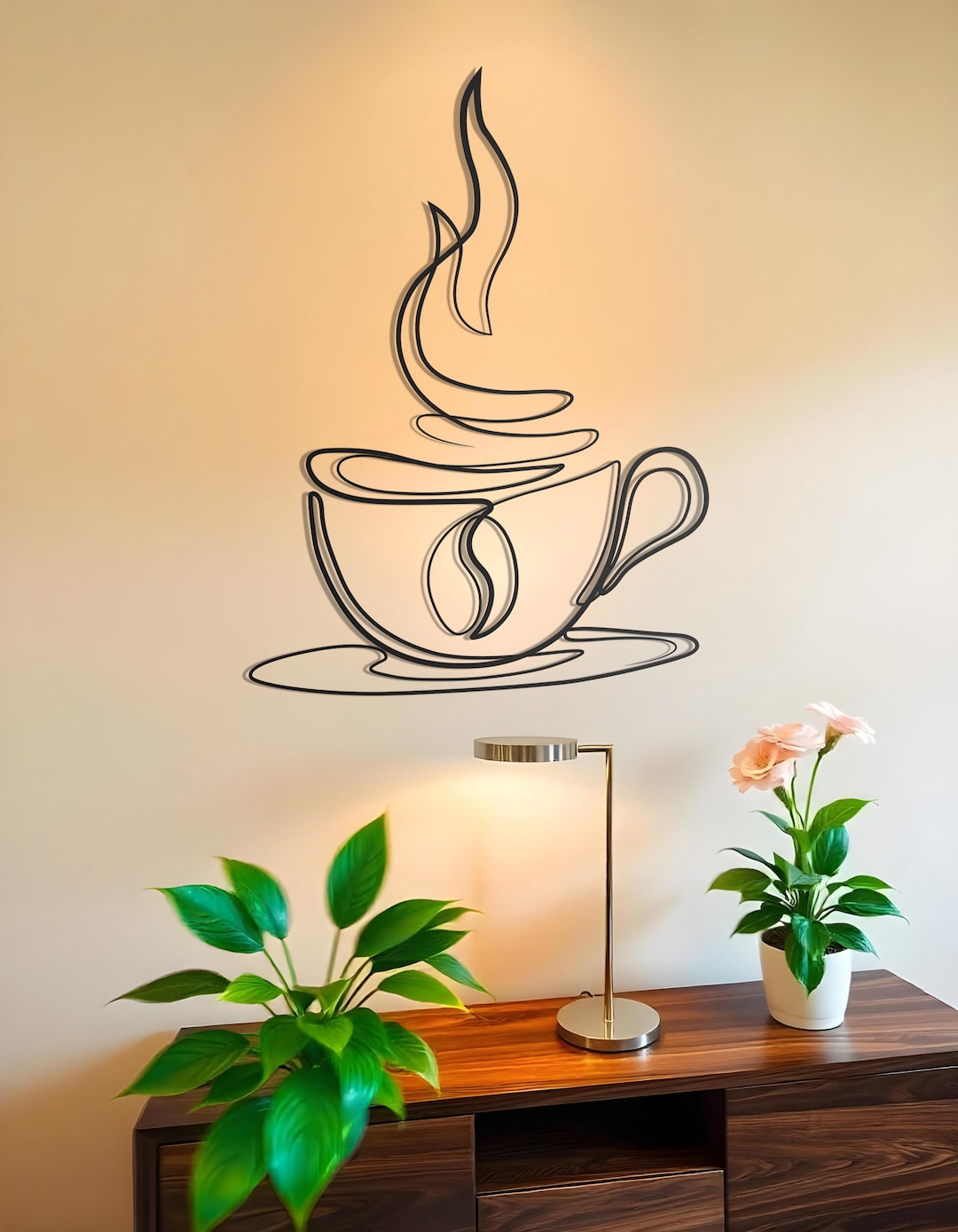 Coffee Metal Wall Decor, Line Art, Metal Wall Hangings, Home Decoration ...