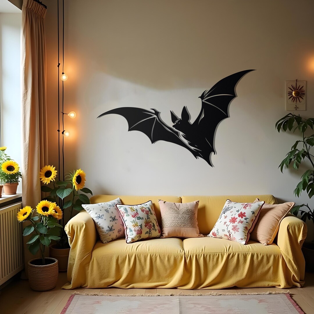 Bat Metal Wall Art, Majestic Giant Bat Metal Wall Decor, Scary Hallowen ...