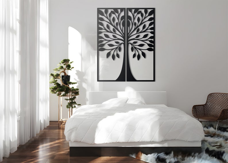 Tree Metal Wall Art Two Part Tree Silhouette for Modern Home Decor Tree ...