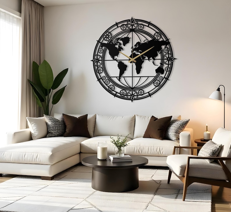 World Map Metal Wall Clock | Silent Compass Clock | Unique Traveler Gift - Etsy