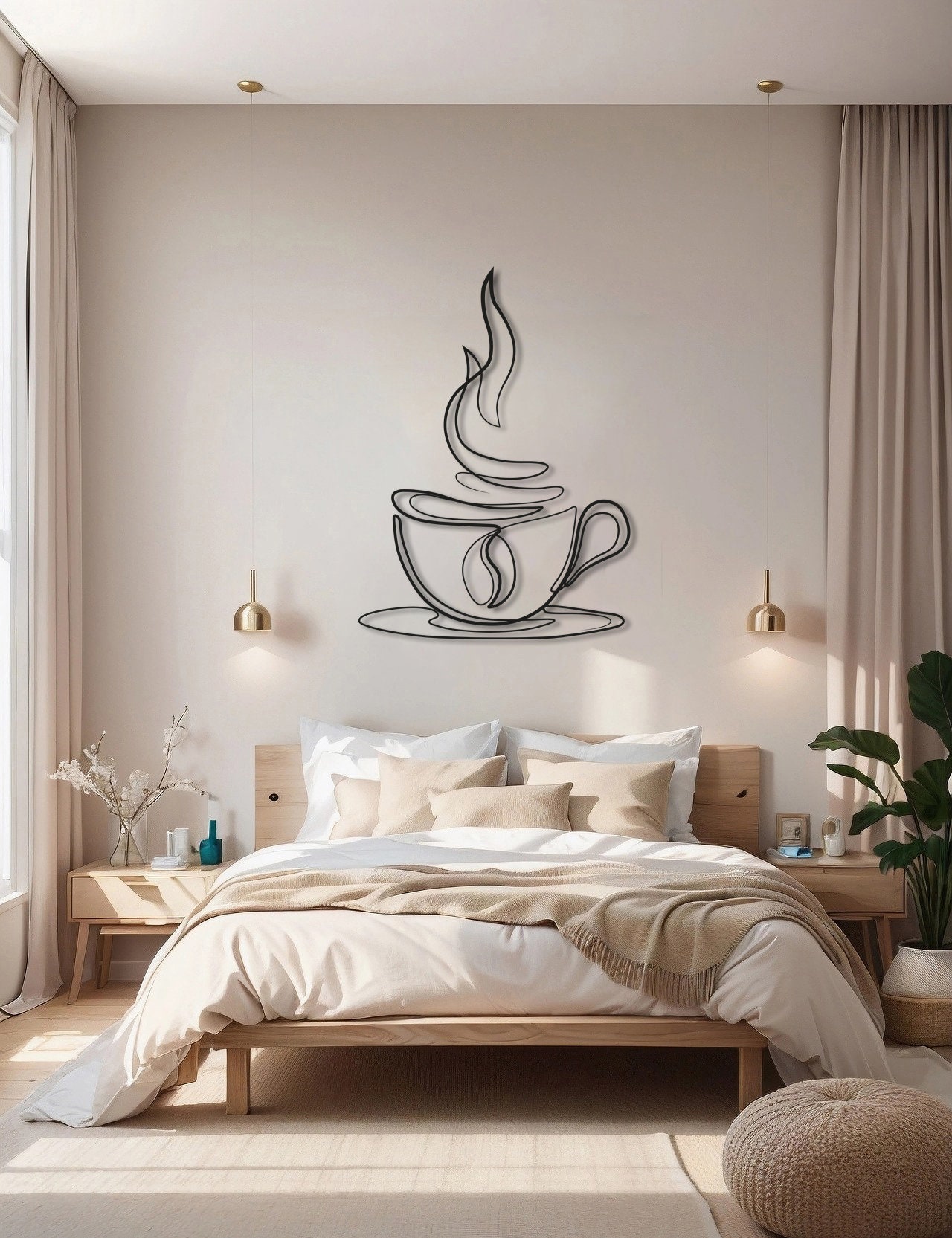 Coffee Metal Wall Decor, Line Art, Metal Wall Hangings, Home Decoration ...