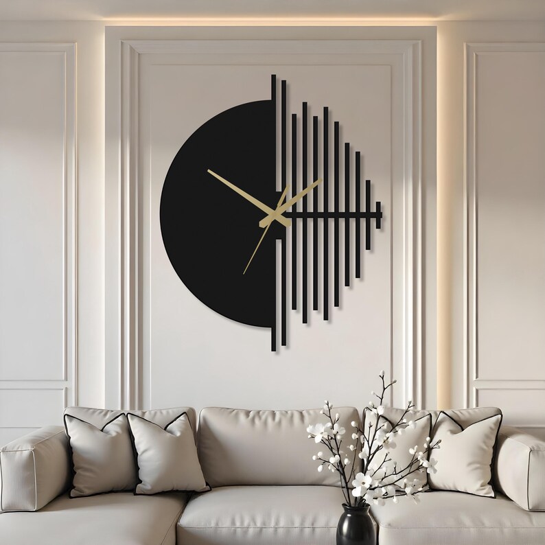 Abstract Geometric Metal Wall Clock | Large Mid Century Modern Decor ...