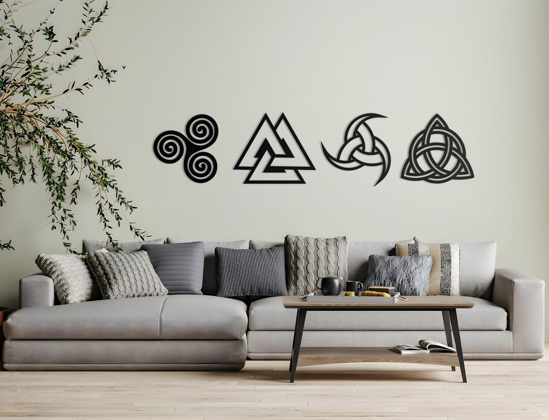 Set Viking Symbols Metal Wall Art, Modern Scandinavian Decor, Odin's ...