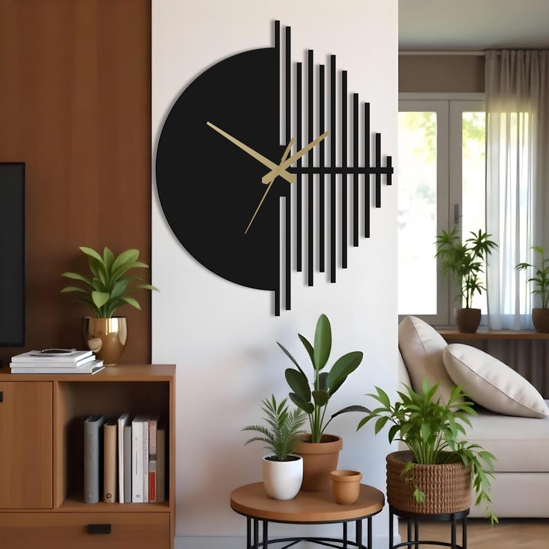Abstract Geometric Metal Wall Clock | Large Mid Century Modern Decor ...
