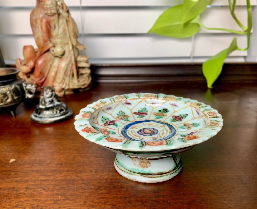 Antique Ceramic 19th Century Chinese Benjarong Altar Stem Plate - Etsy