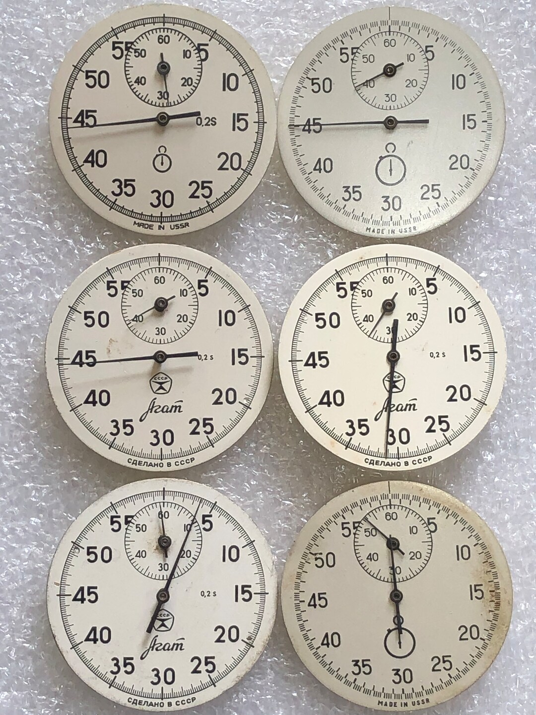 6 Pcs Vintage Soviet Era AGAT Stop Watch Dials 45 Mm Steampunk Art ...