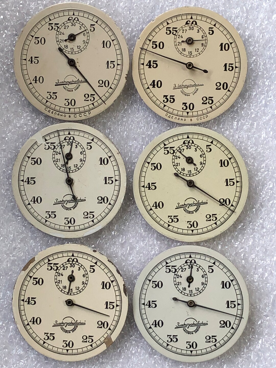 6 Pcs Vintage Zlatoustovskie Stop Watch Dials 42 Mm Steampunk Art ...