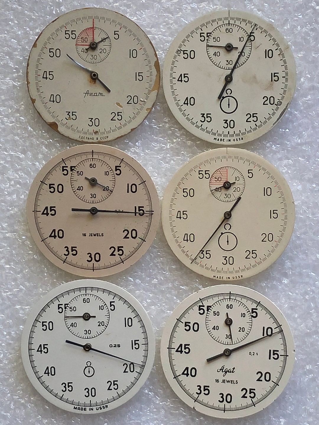 6 Pcs Vintage Soviet Era AGAT Stop Watch Dials 45 Mm Steampunk Art ...