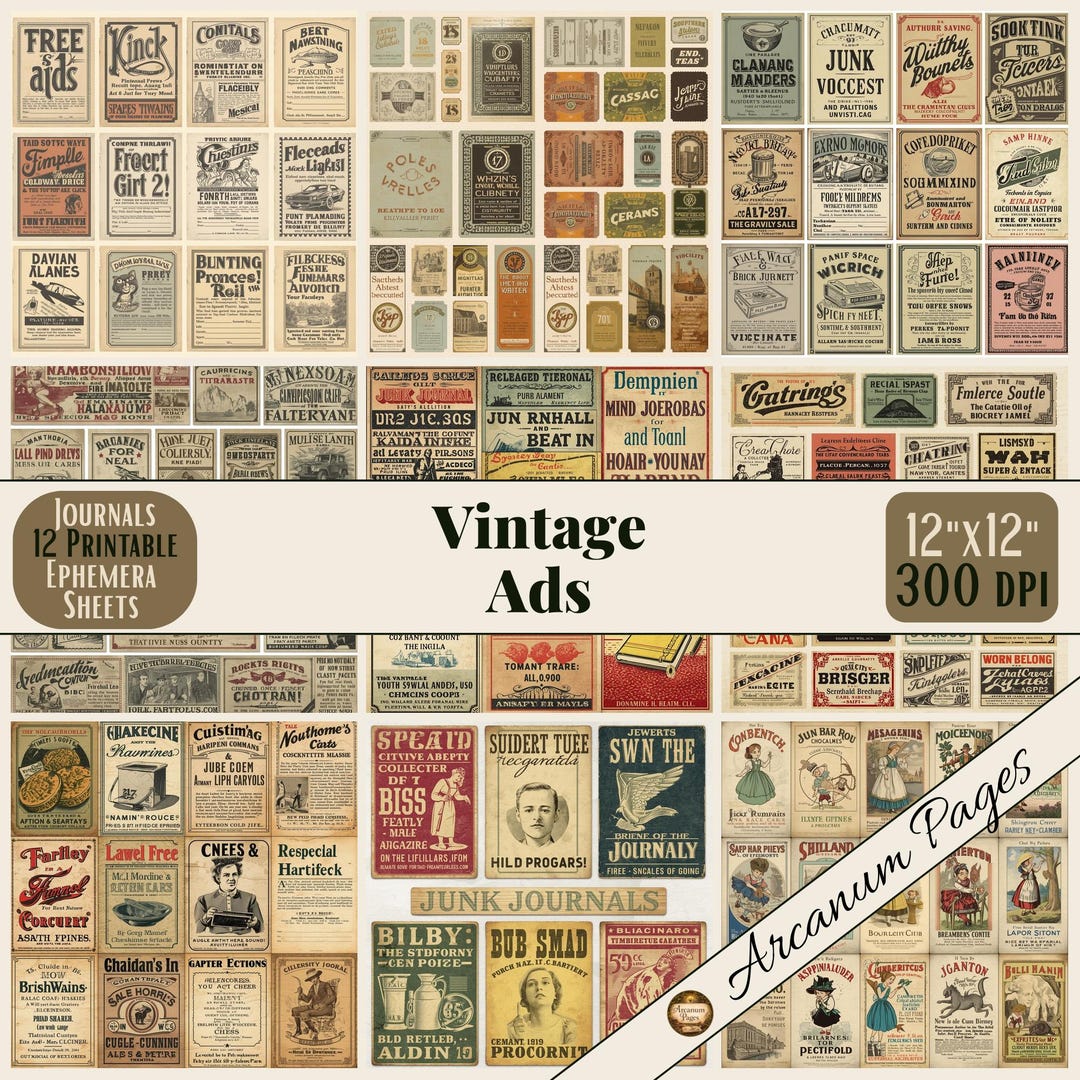 12 Vintage Ephemera Cut Outs – Printable PDF | Instant Download | Junk ...