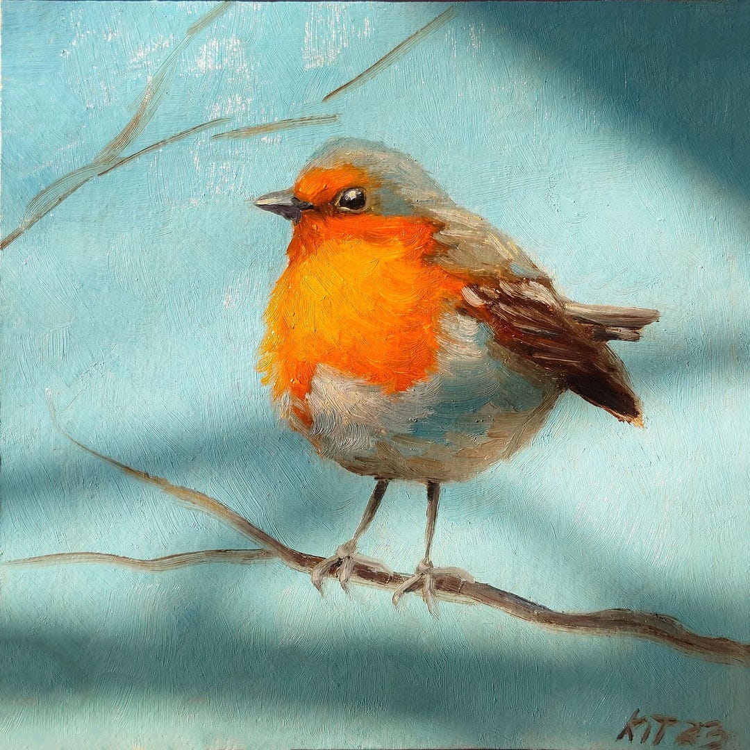 Original Robin Oil Painting, Bird on Branch, Small Bird Art, Hand ...
