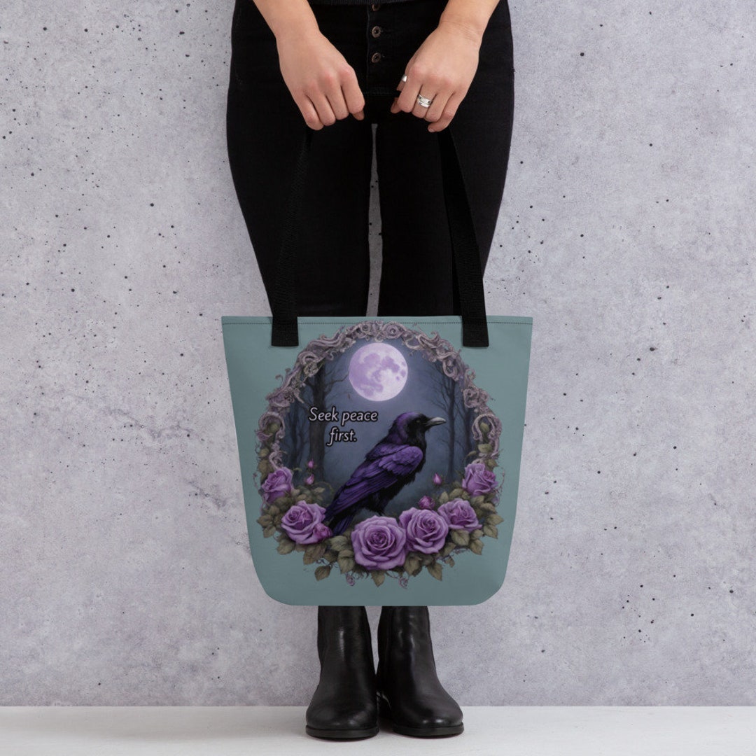Seek Peace First, Raven, Gothic Grey Bag - Etsy