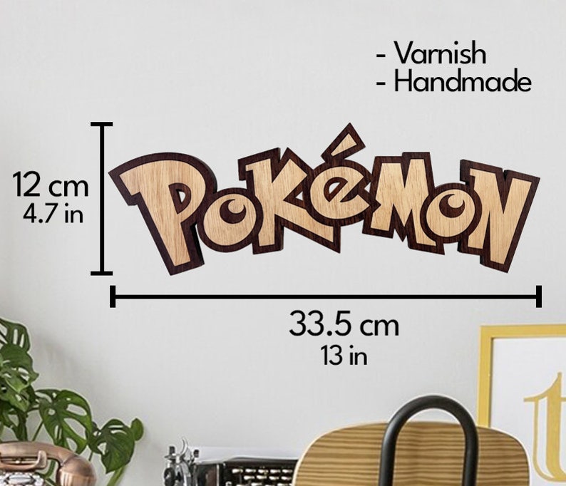 Pokemon Logo Wall Decor Art Elegant Wood, Pokemon Art for Shelf or Wall ...