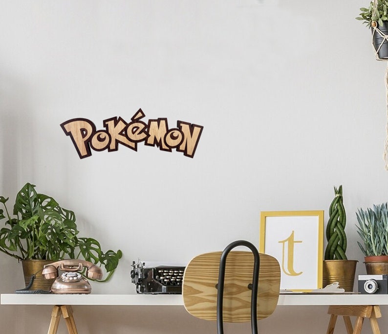 Pokemon Logo Wall Decor Art Elegant Wood, Pokemon Art for Shelf or Wall ...